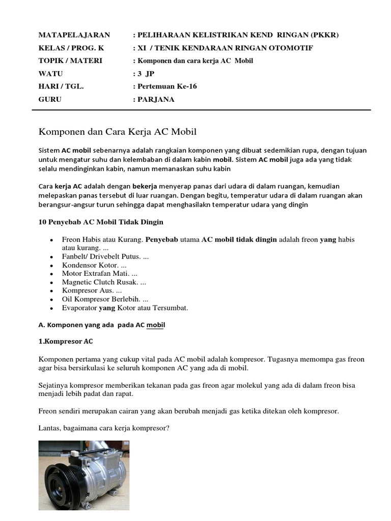 BHN Ajr 16 - Komponen Dan Cara Kerja Ac Mobil | PDF