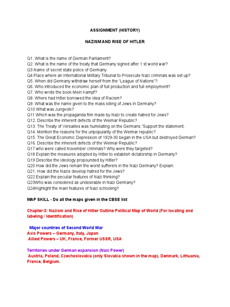 Assignment (History) Nazism and Rise of Hitler: Major Countries of ...