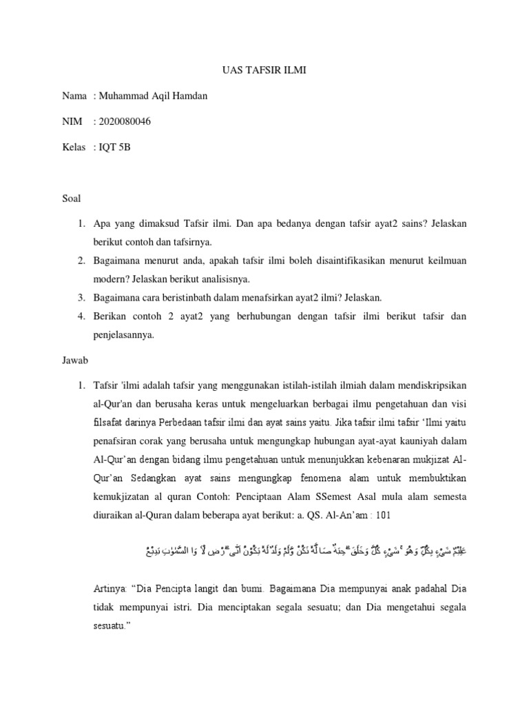 UAS Tafsir Ilmi Muhammad Aqil Hamdan | PDF