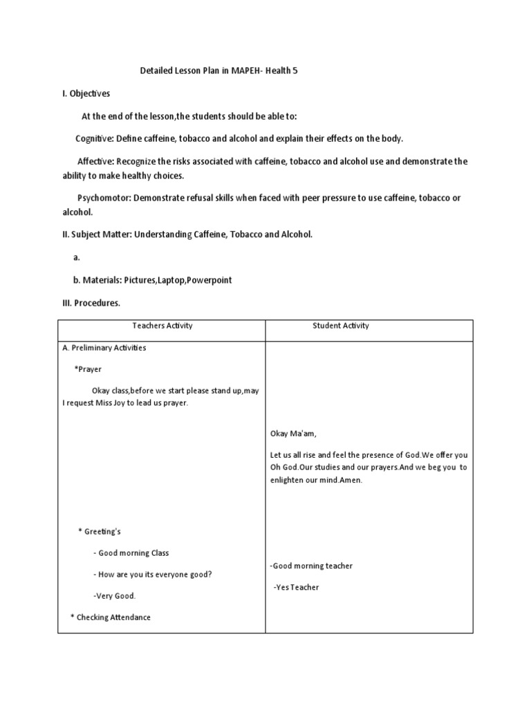 Detailed Lesson Plan | PDF | Caffeine | Tobacco
