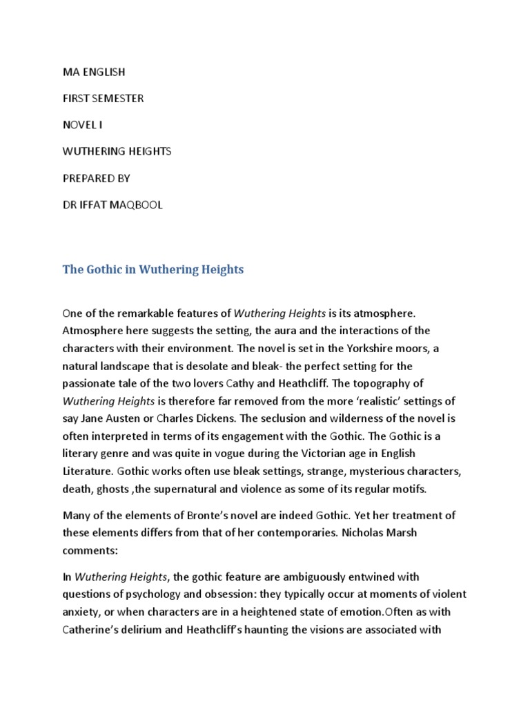 An Analysis of the Gothic Elements in Emily Bronte's Wuthering Heights ...