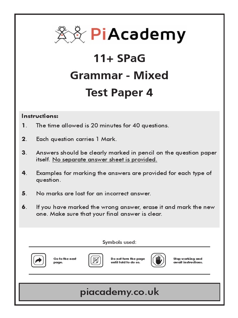 11 Plus SPaG Grammar Mixed Test Paper 4 FGD | PDF | Sentence ...