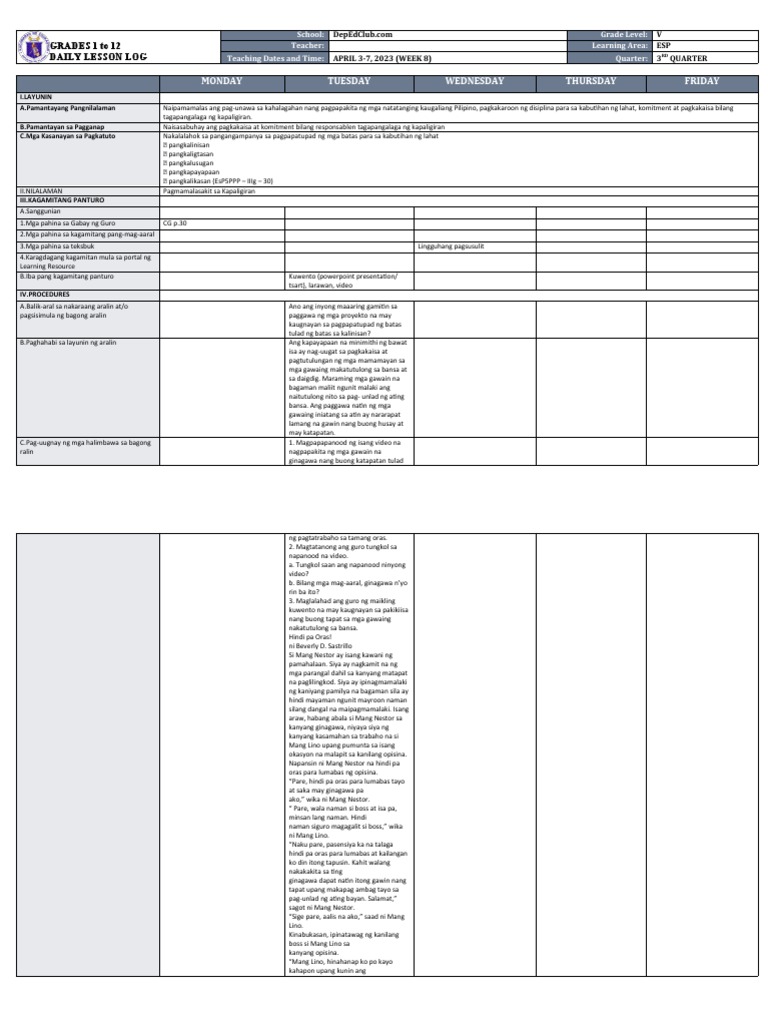 DLL - Esp 5 - Q3 - W8 | PDF
