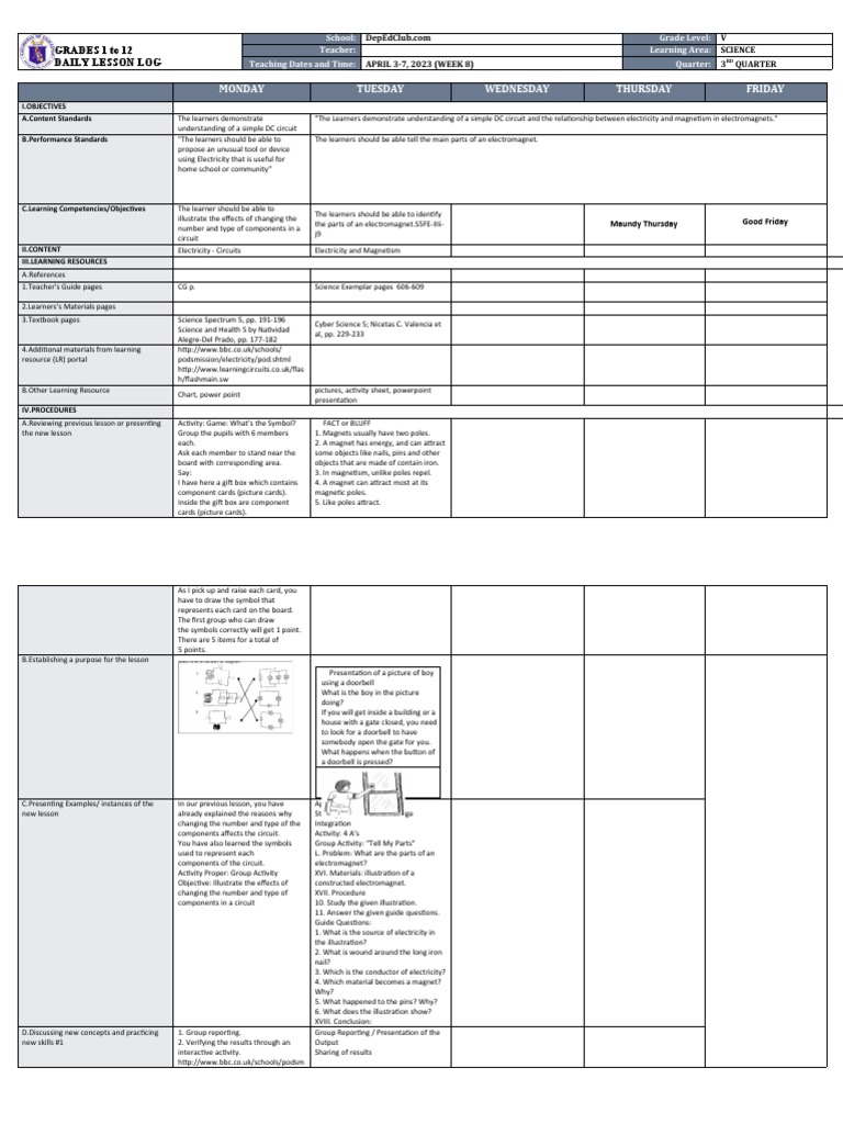 DLL - Science 5 - Q3 - W8 | PDF | Inductor | Electricity