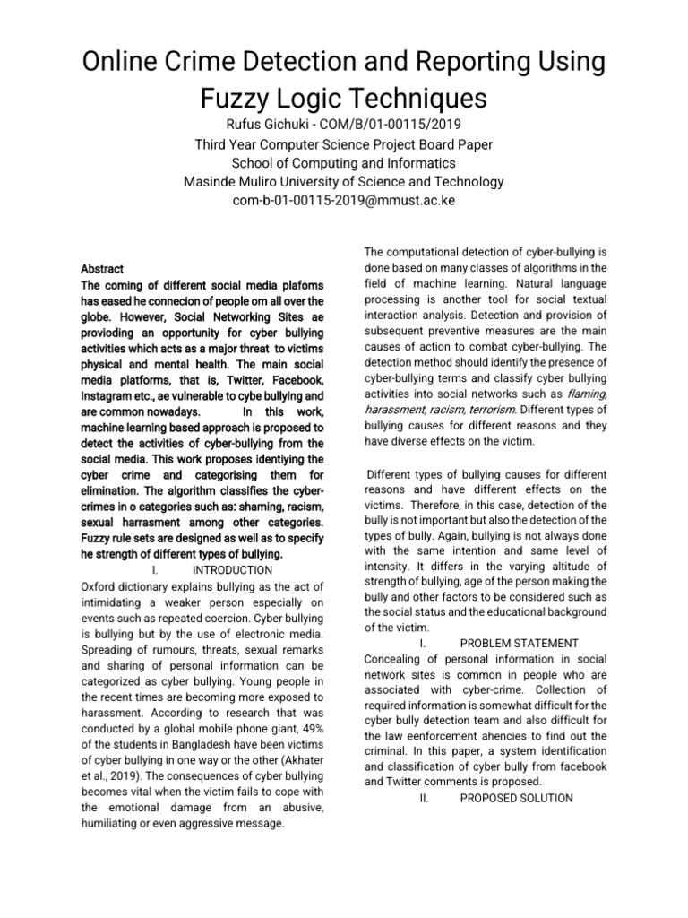 Online Crime Detection and Reporting Using Fuzzy Logic Techniques | PDF | Cyberbullying | Bullying
