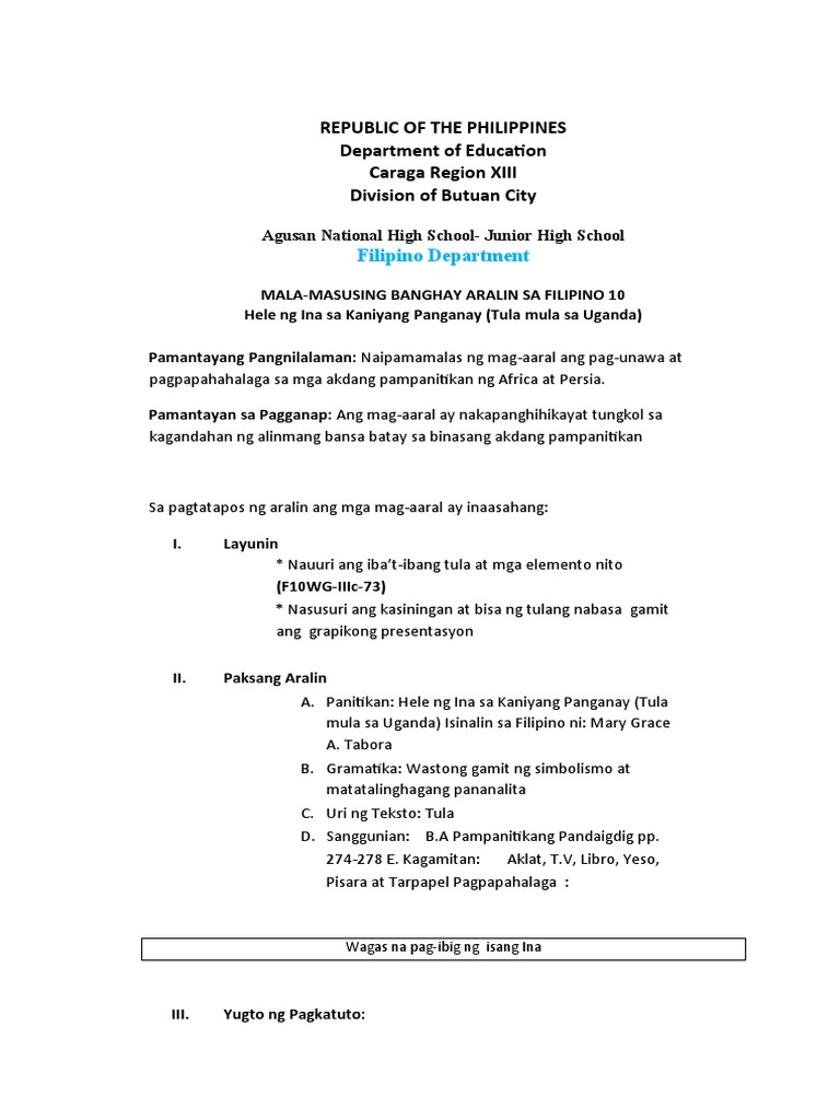 Republic of The Philippines Department of Education Caraga Region XIII ...