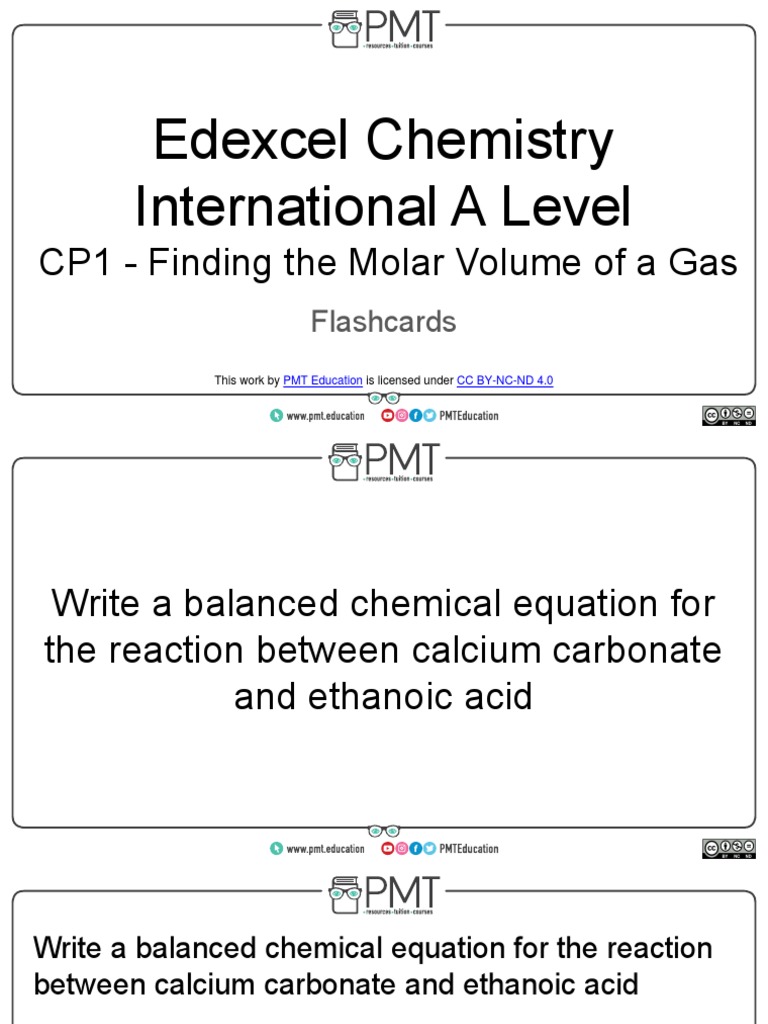 Flashcards - CP1 Finding The Molar Volume of A Gas - Edexcel IAL Chemistry A-Level | PDF | Mole ...