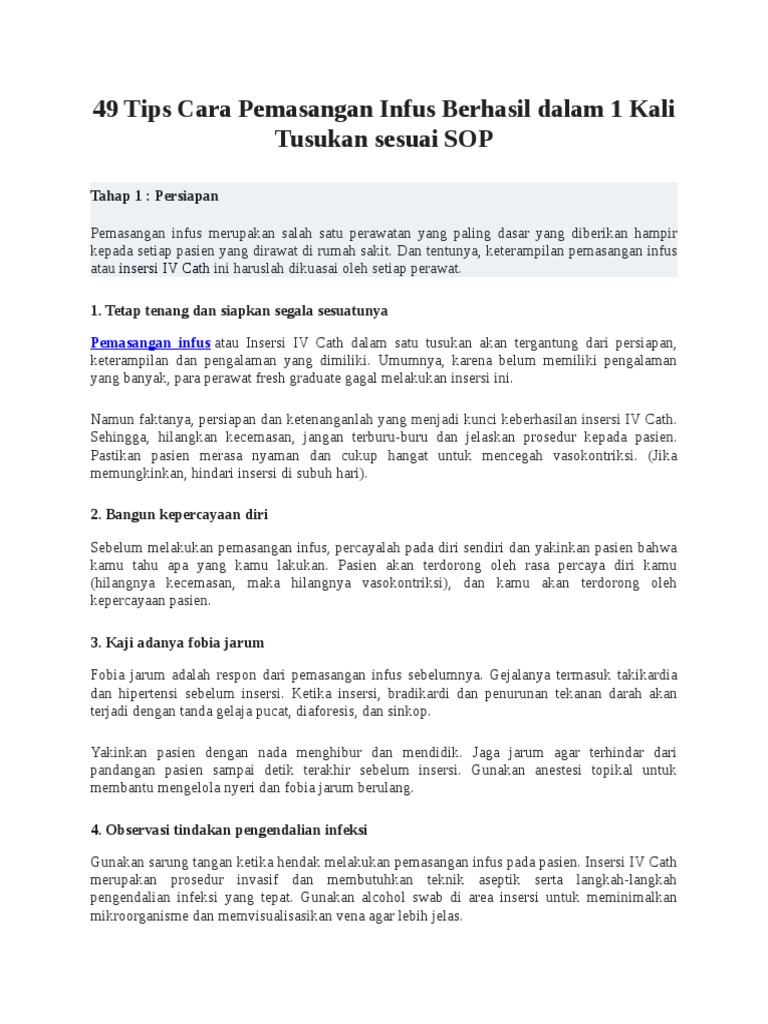 49 Tips Cara Pemasangan Infus Berhasil Dalam 1 Kali Tusukan Sesuai SOP ...