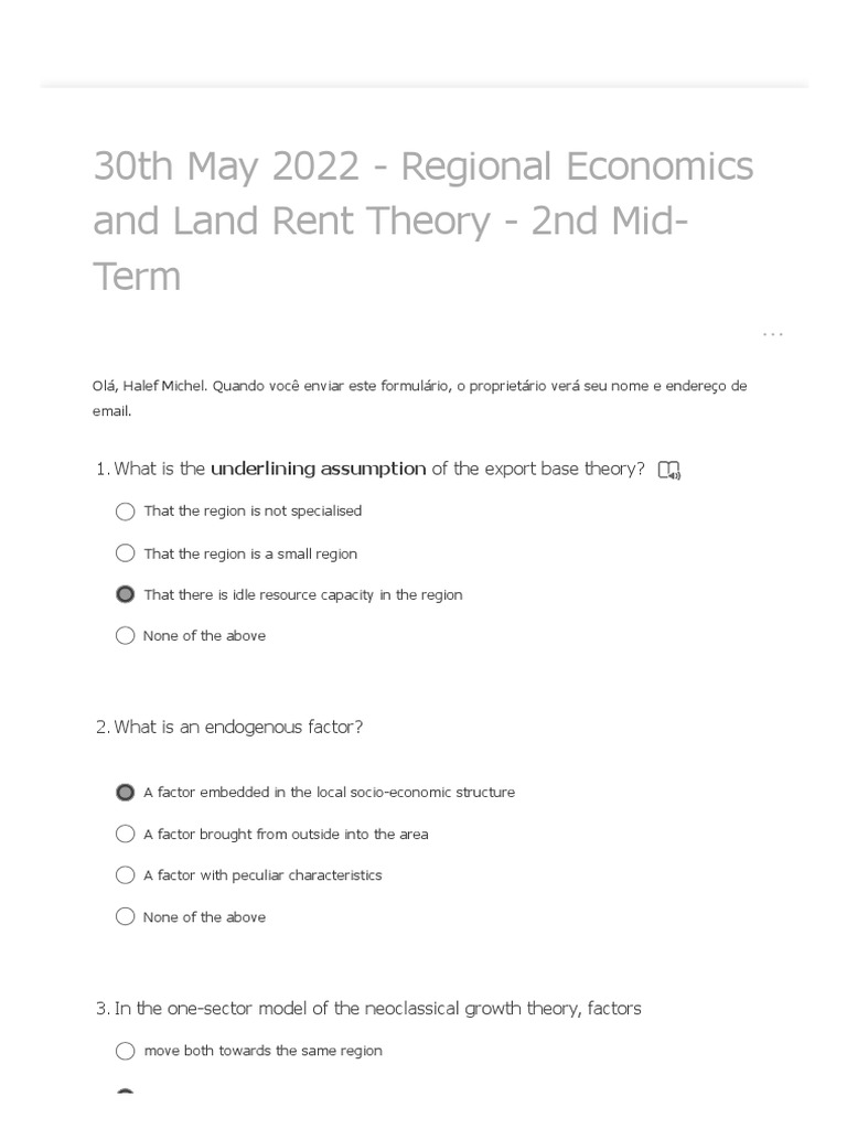 30th May 2022 - Regional Economics and Land Rent Theory - 2nd Mid-Term ...