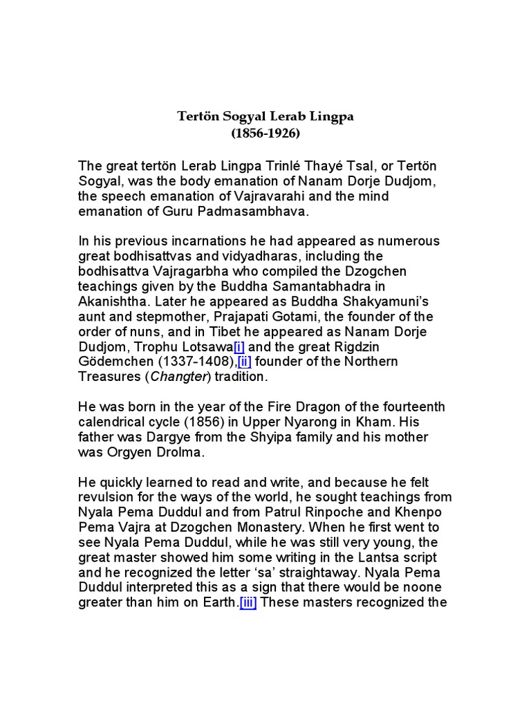 Tertön Sogyal Lerab Lingpa | PDF | Indian Religions | Tibetan Philosophy