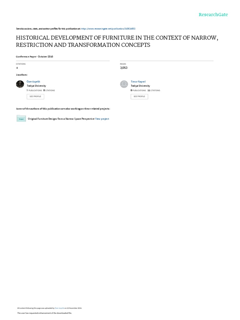 Historical Development of Furniture in The Context of Narrow ...