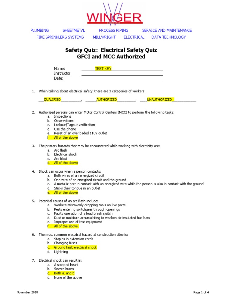Electrical Safety Quiz and Answers | PDF | Ac Power Plugs And Sockets ...