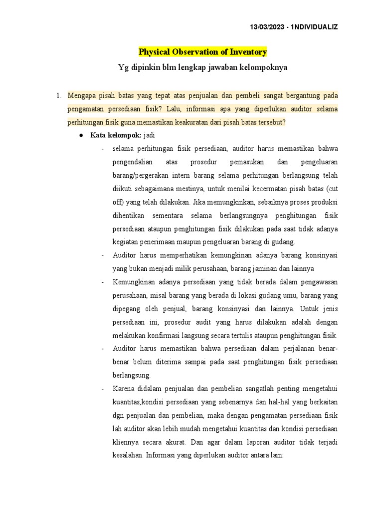Pengamatan Fisik Persediaan untuk Audit | PDF