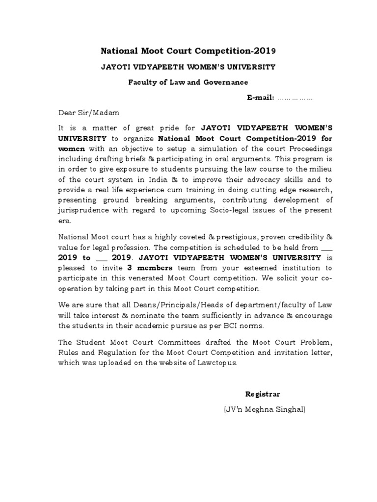 Invitation For Moot Court 2019 | PDF