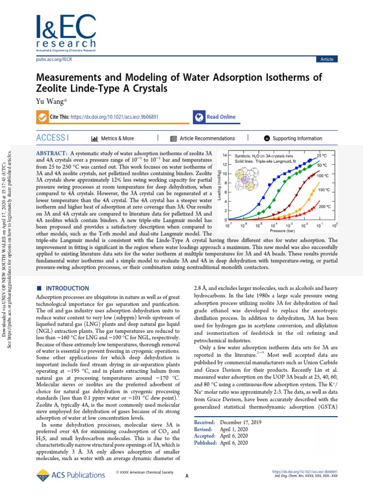 Measurements and Modeling of Water Adsorption Isotherms of Zeolite ...