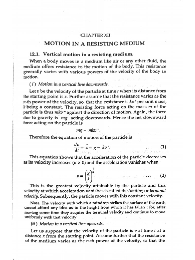 Motion in Resisting Medium | PDF