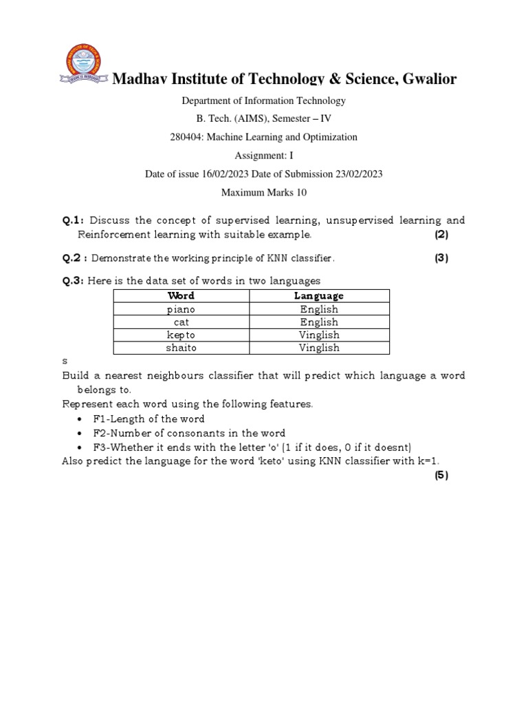 Assignment-1 MLO Feb 2023 | PDF