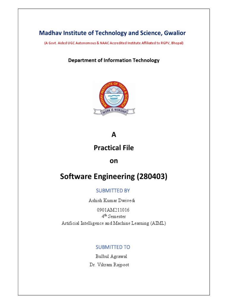 Software Engineering (280403) : Madhav Institute of Technology and Science, Gwalior | PDF | Use ...