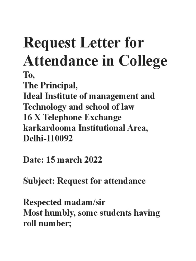 Request Letter For Attendance in College | PDF
