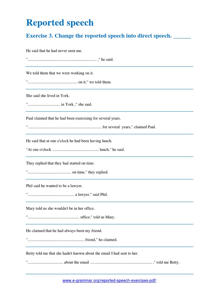 Reported Speech Exercise 3 | PDF