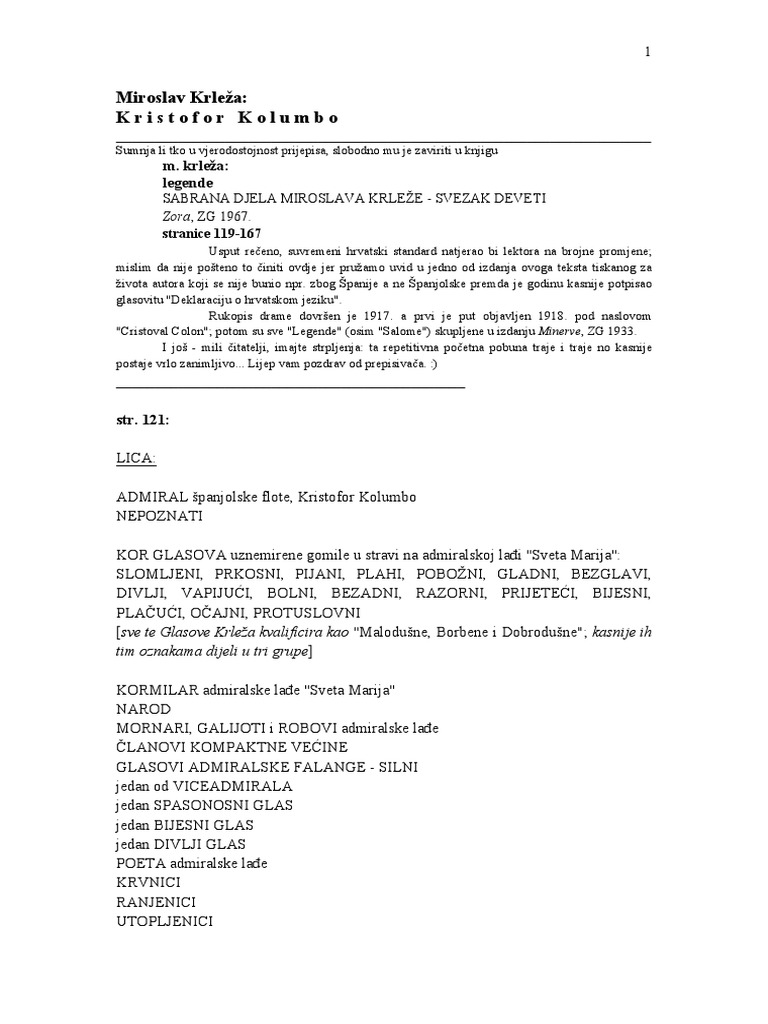 Krleza Kristofor Kolumbo | PDF