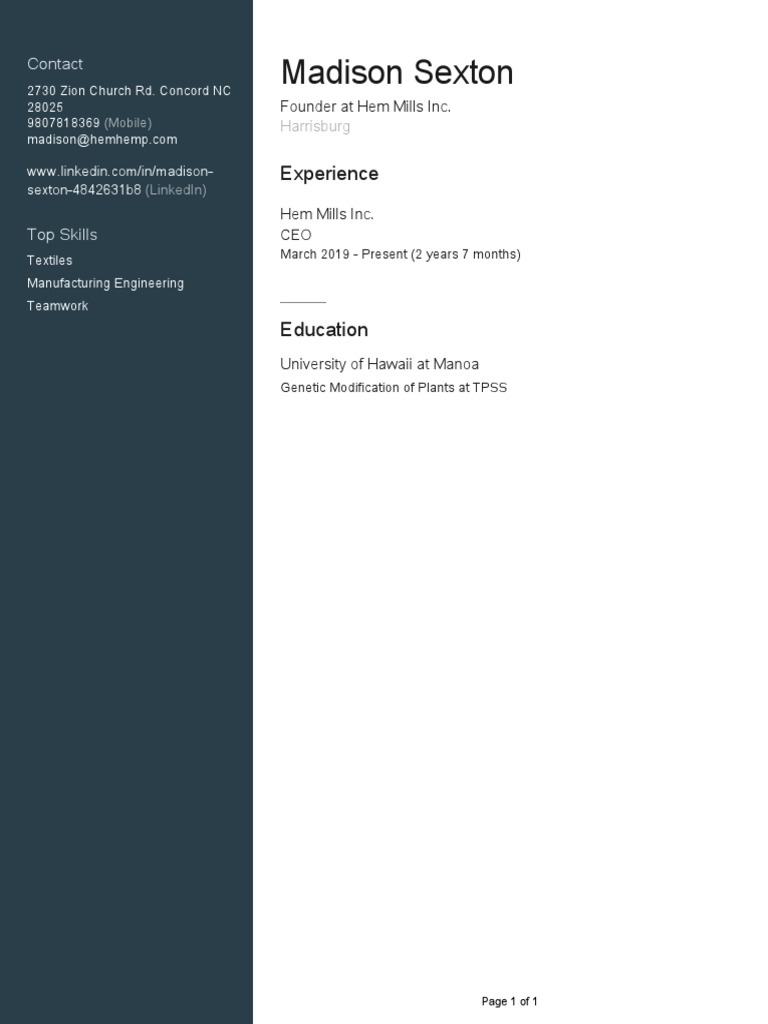 Madison Sexton: Experience | PDF