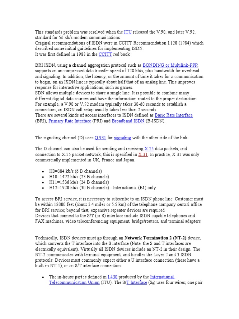 An In-Depth Look at ISDN Standards, Protocols, Interfaces and Physical Layer Implementations ...