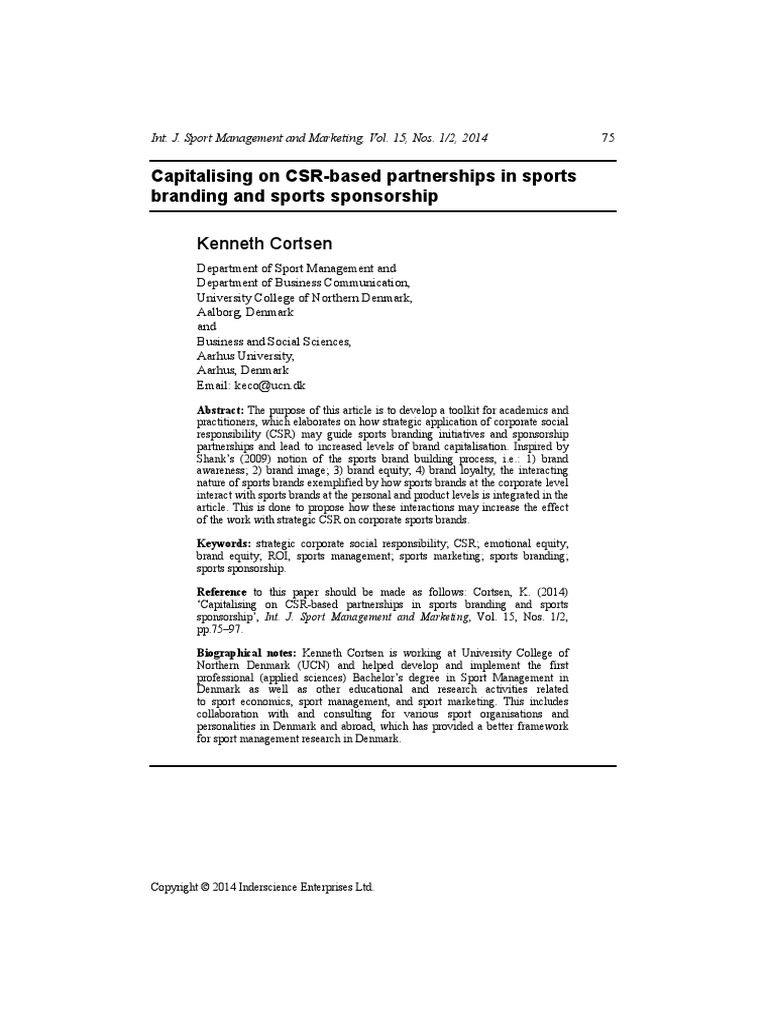 Capitalising On CSR-based Partnerships in Sports Branding and Sports ...