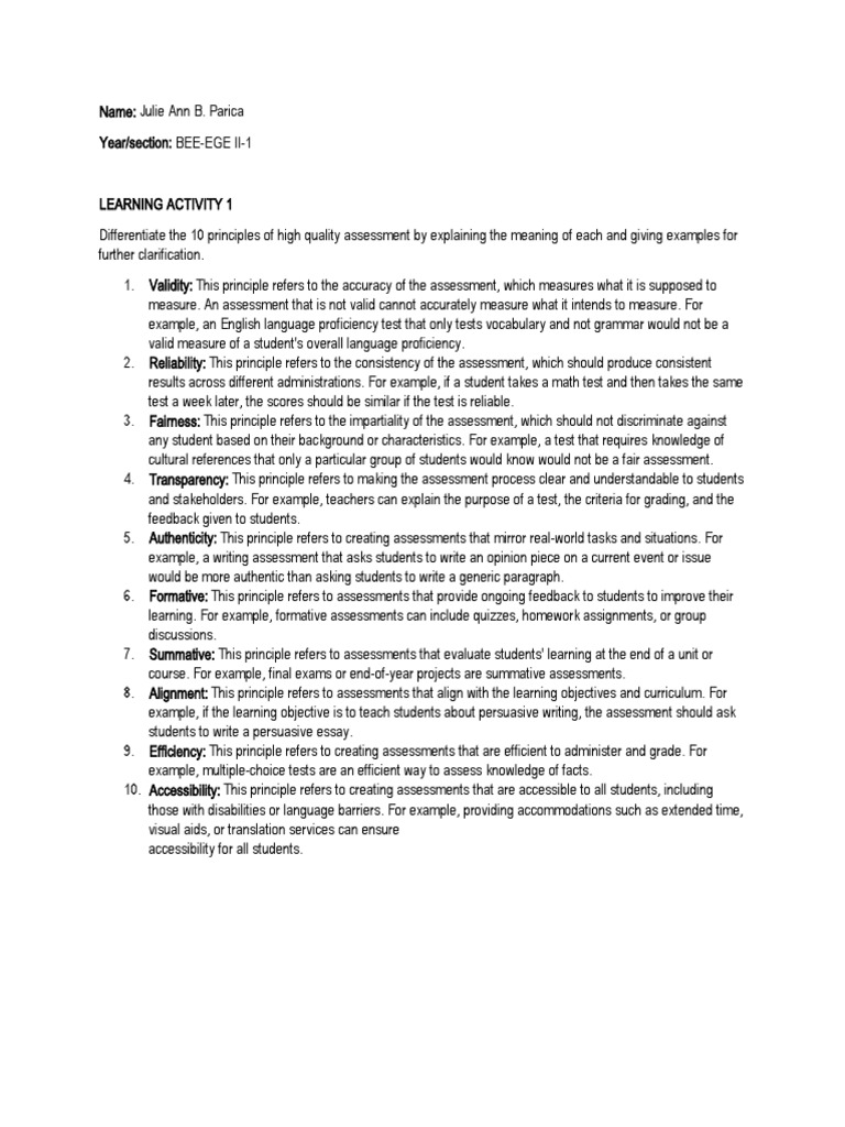 Principles of Effective Assessment: A Comprehensive Explanation and ...