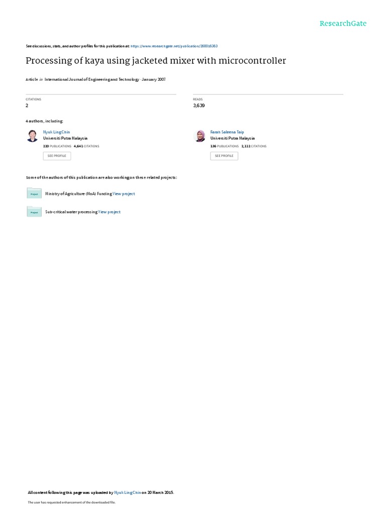 Processing of Kaya Using Jacketed Mixer With Micro | PDF | Viscosity ...