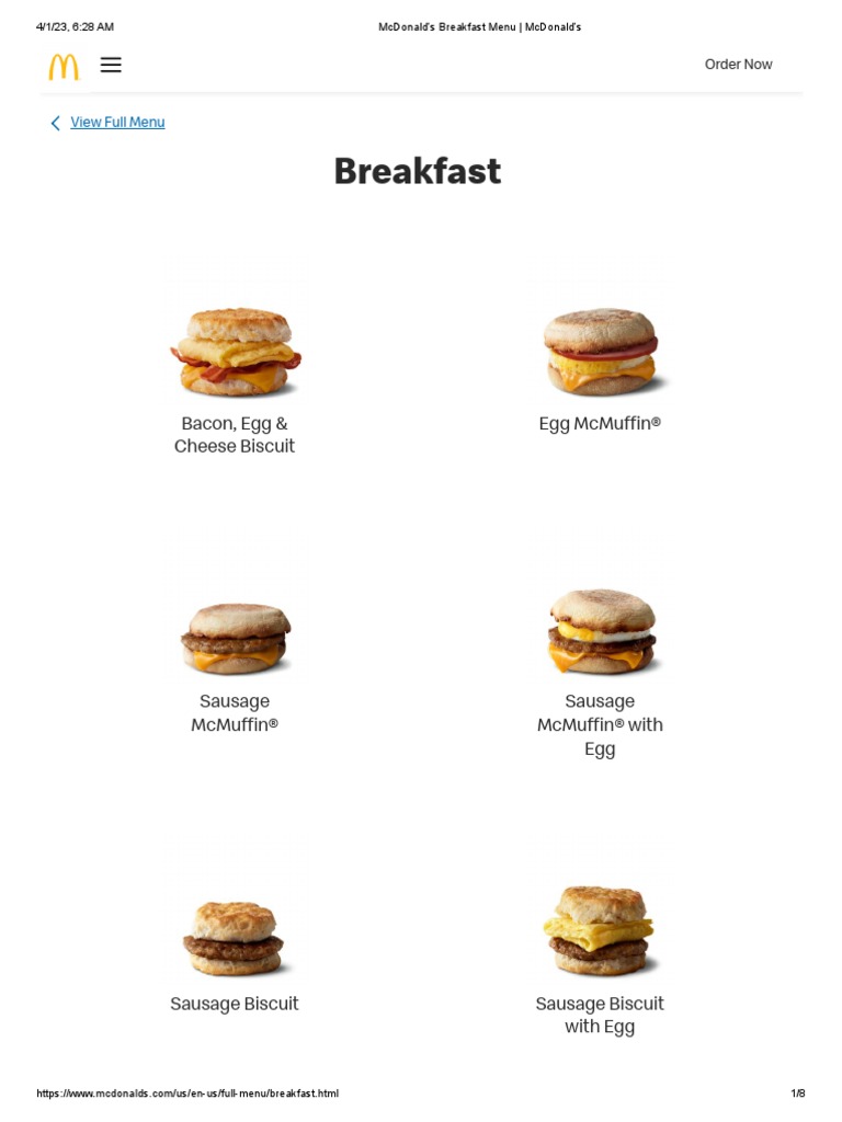 McDonald s Breakfast Menu McDonald s PDF Food Allergy Mc Donald s