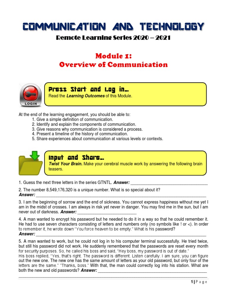 COMMTECH Module 1 - Overview of Communication | PDF | Communication ...