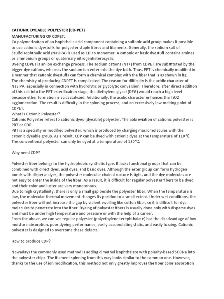 Cationic Dyeable Polyester | PDF