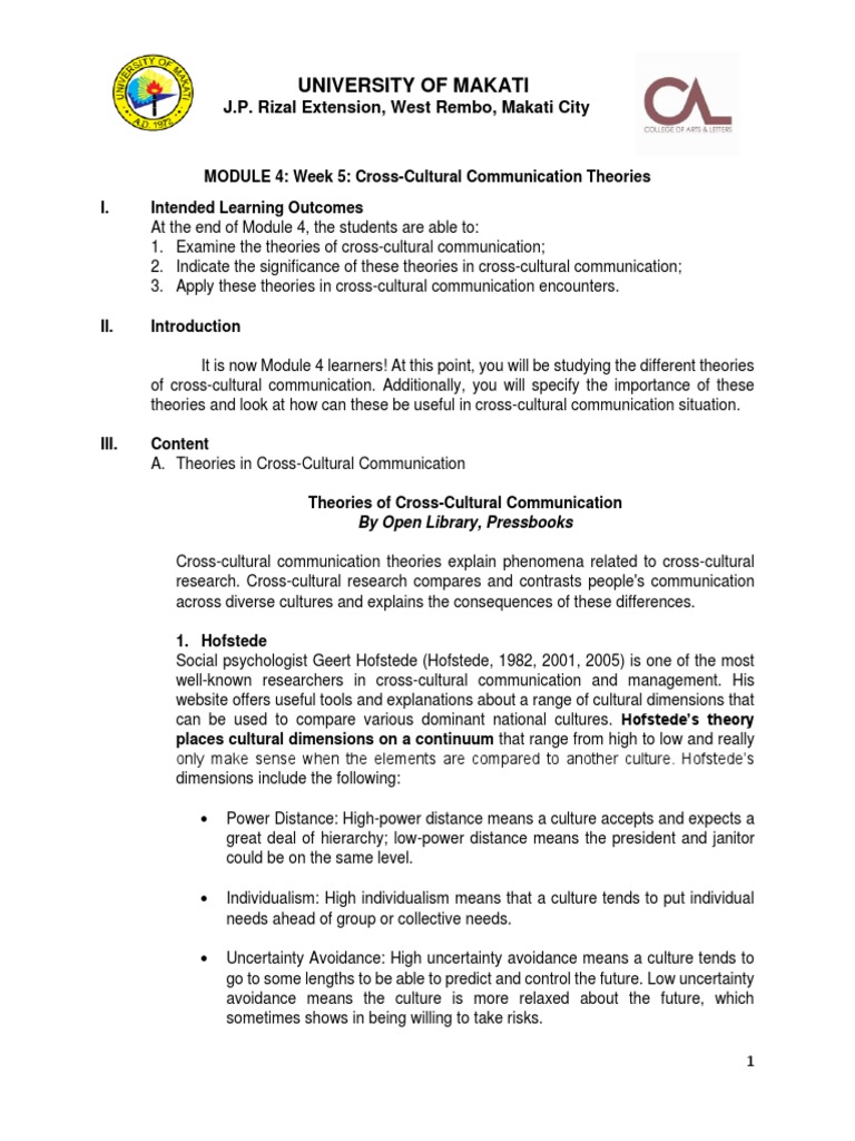 Module 4 Cross Cultural Communication Theories 1 | PDF | Communication ...