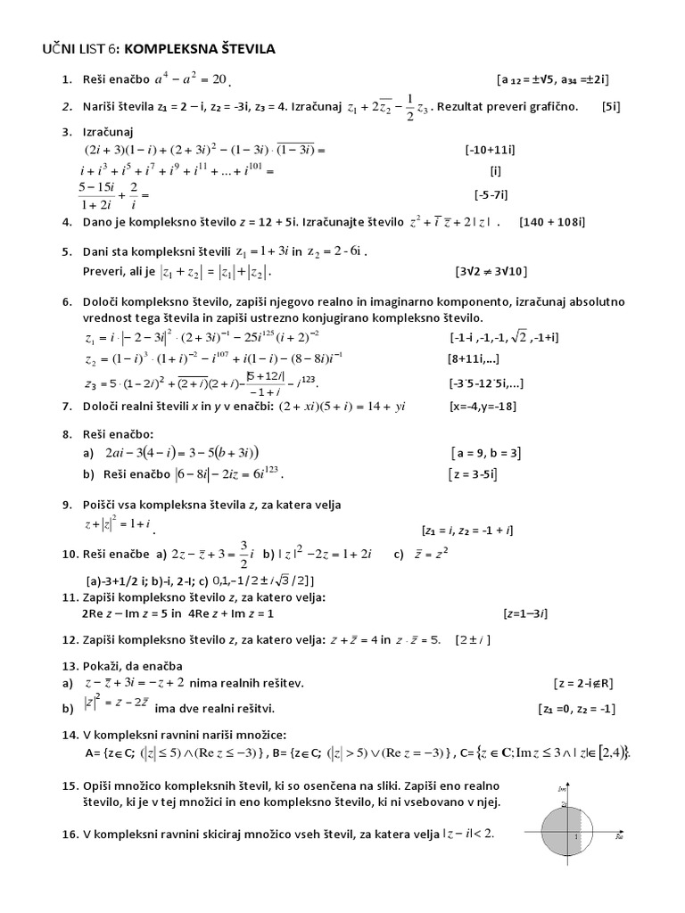 Učni List 6: Kompleksna Števila: A 2. Nariši Števila Z | PDF
