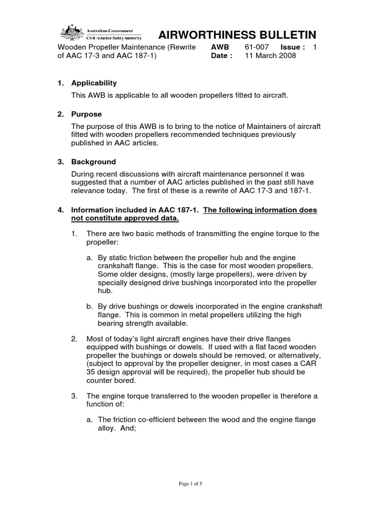 Airworthiness Bulletin 61 007 Wooden Propeller Maintenance Rewrite of ...