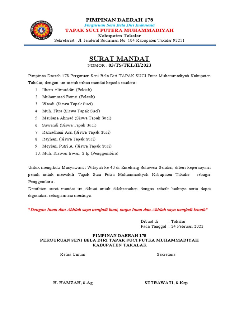 Surat Mandat Tapak Suci Muhammadiyah | PDF