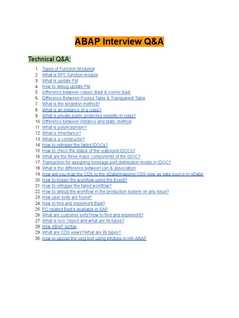 SAP ABAP Interview Q&A - Part I | PDF | Inheritance (Object Oriented Programming) | Method ...