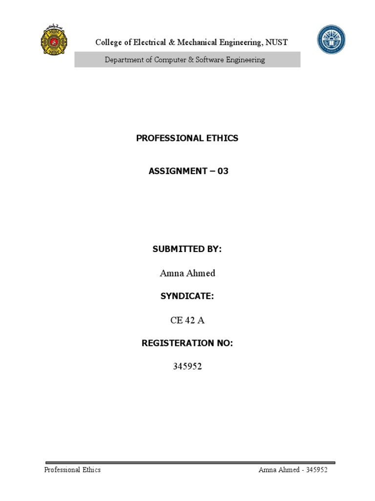 Assignment 1 Professional Ethics | PDF | Engineer | Business