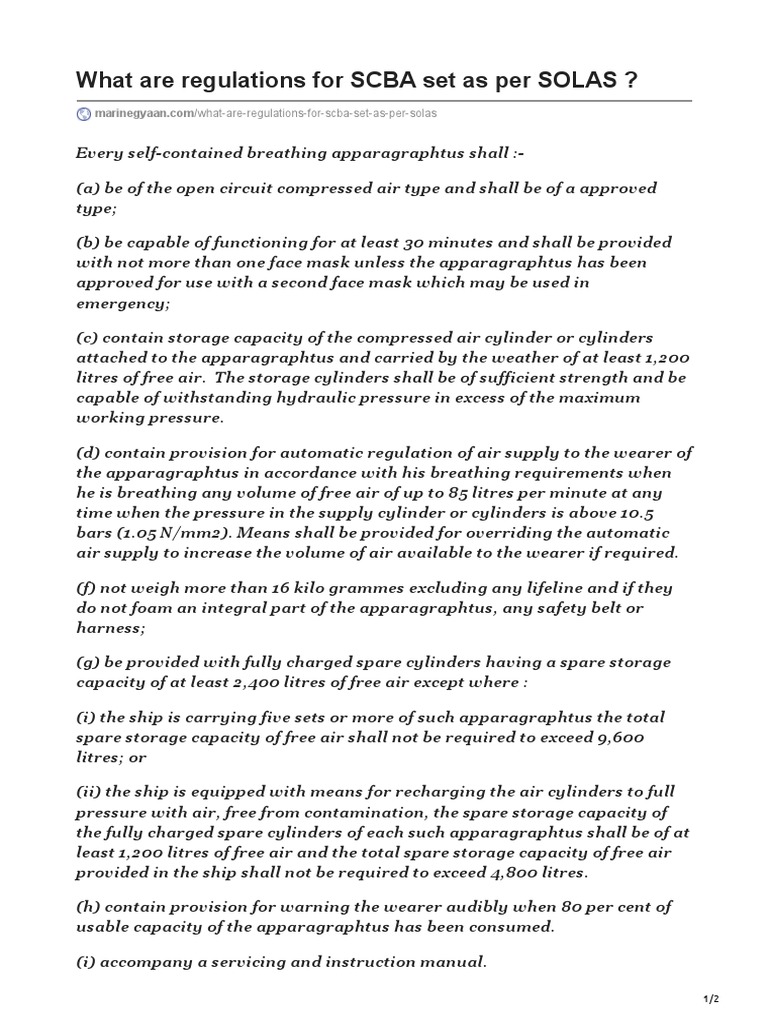 SCBA-What Are Regulations For SCBA Set As Per SOLAS | PDF