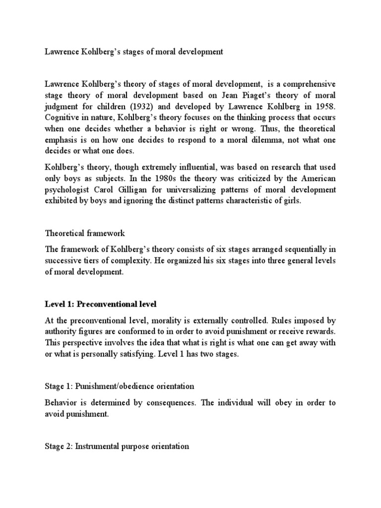 Notes On Lawrence Kohlbergs Stages of Moral DEvelopment | Download Free ...