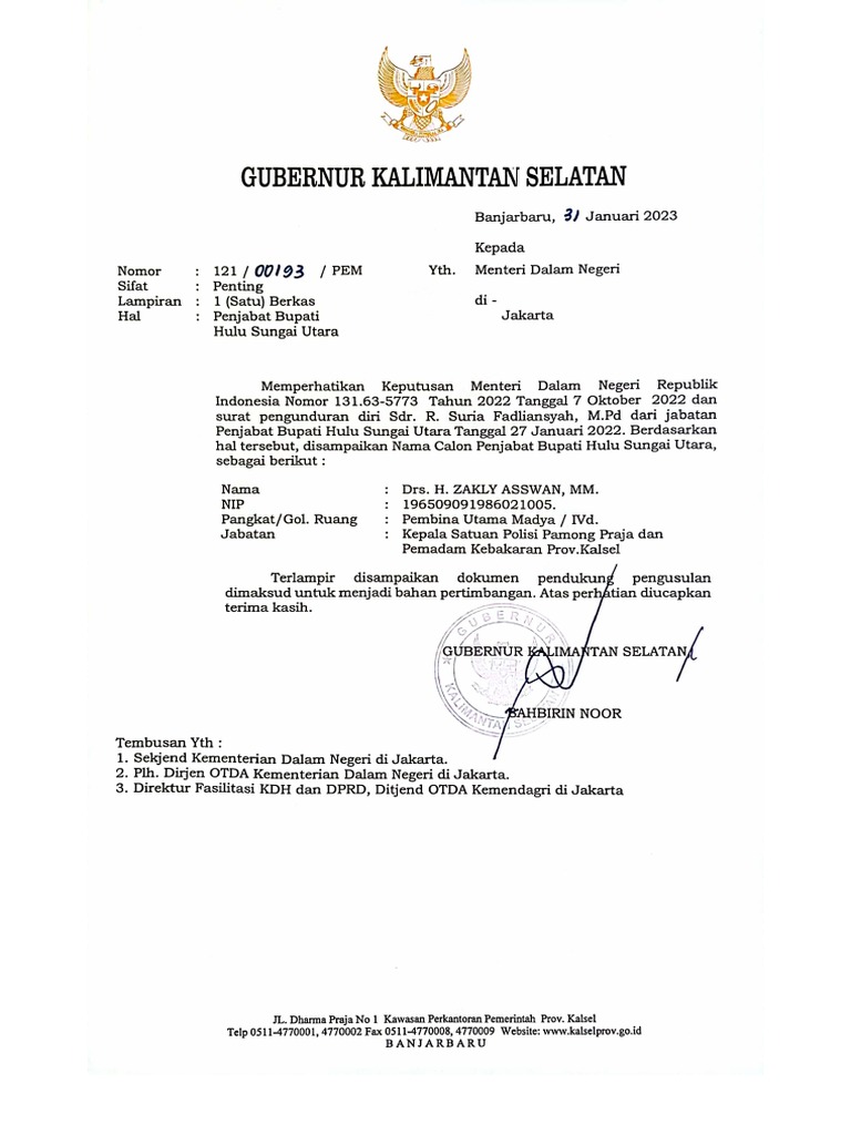 Surat GUB PJ HSU | PDF