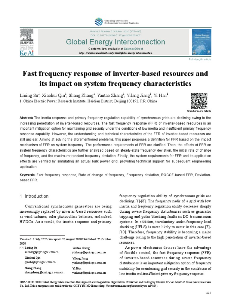 Fast Frequency Response of Inverter-Based Resource | PDF | Electric ...