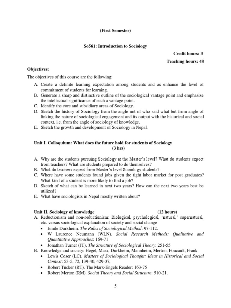 Introduction to Sociology Syllabus | PDF | Sociology | Philosophical ...