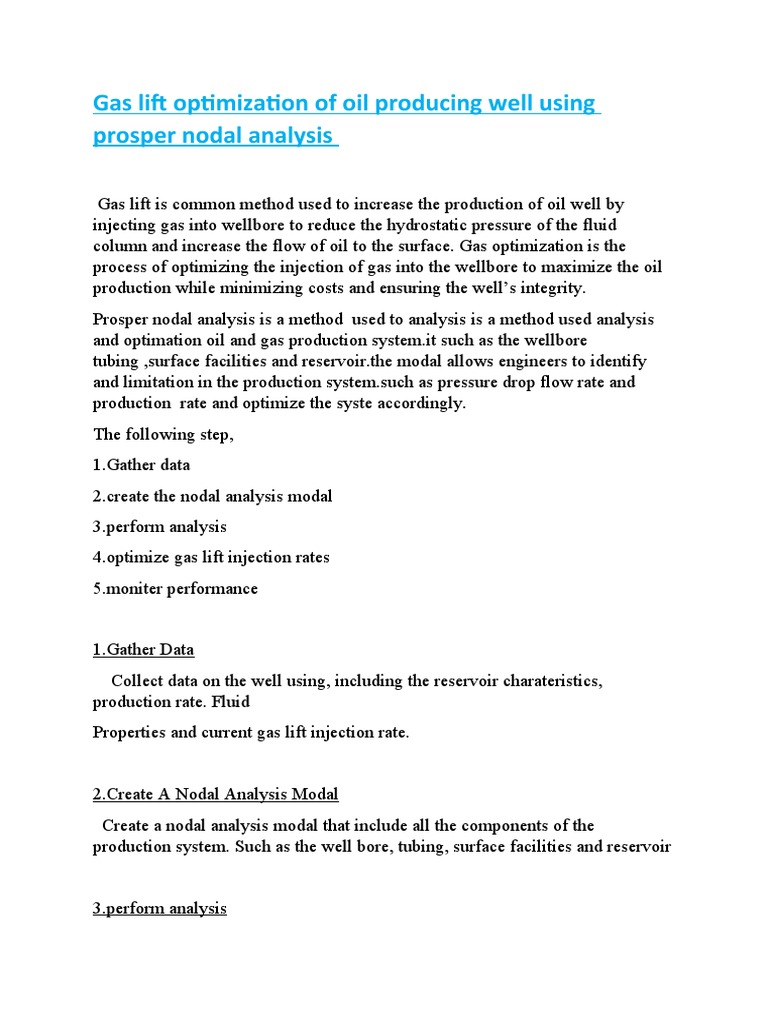 Gas Lift Optimization of Oil Producing Well Using Prosper Nodal Analysis | PDF