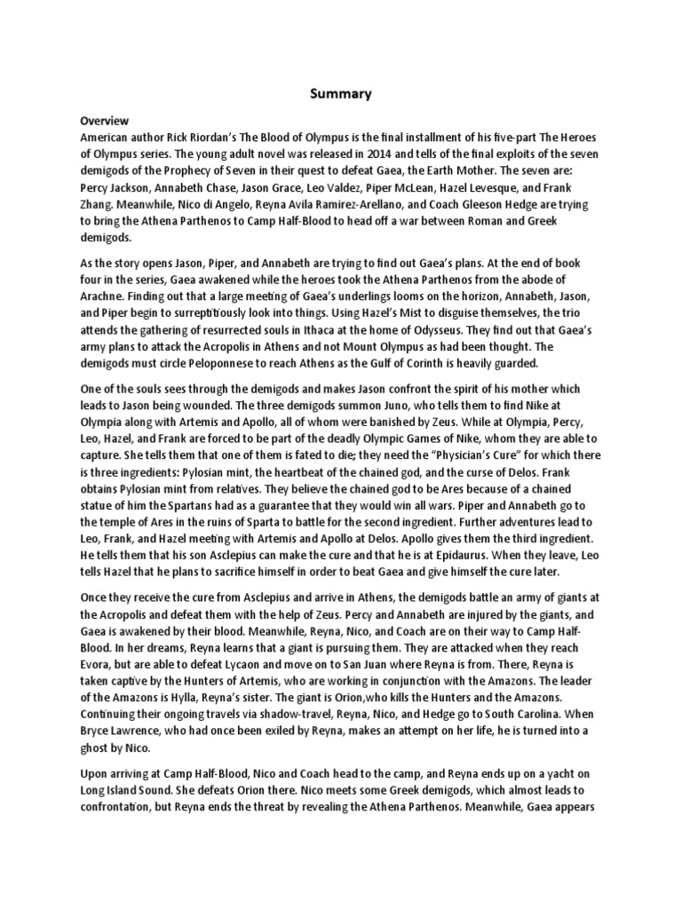 Blood of Olympus Chapter 5 Summary | PDF | American Adventure Novels ...