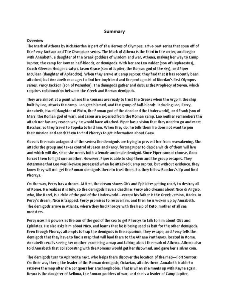 The Mark of Athena Summary | PDF | Rick Riordan | American Adventure Novels