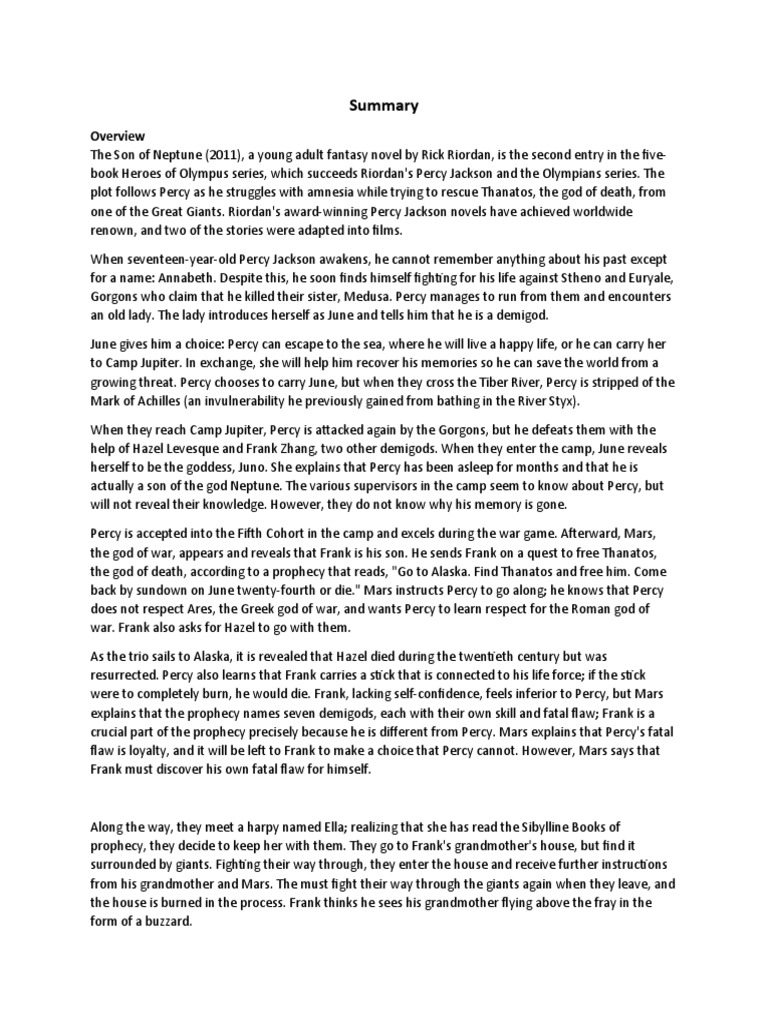The Heroes of Olympus - The Son of Neptune (Book 2) Summary | PDF ...