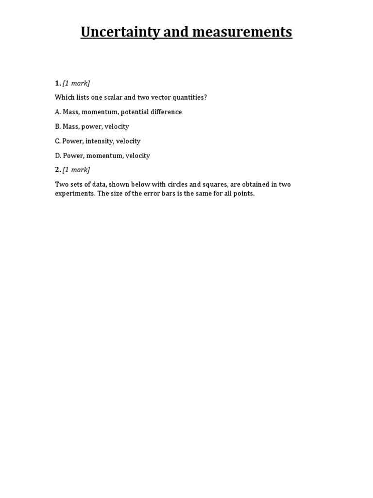 Uncertainty and Measurements Worksheet | PDF | Velocity | Measurement