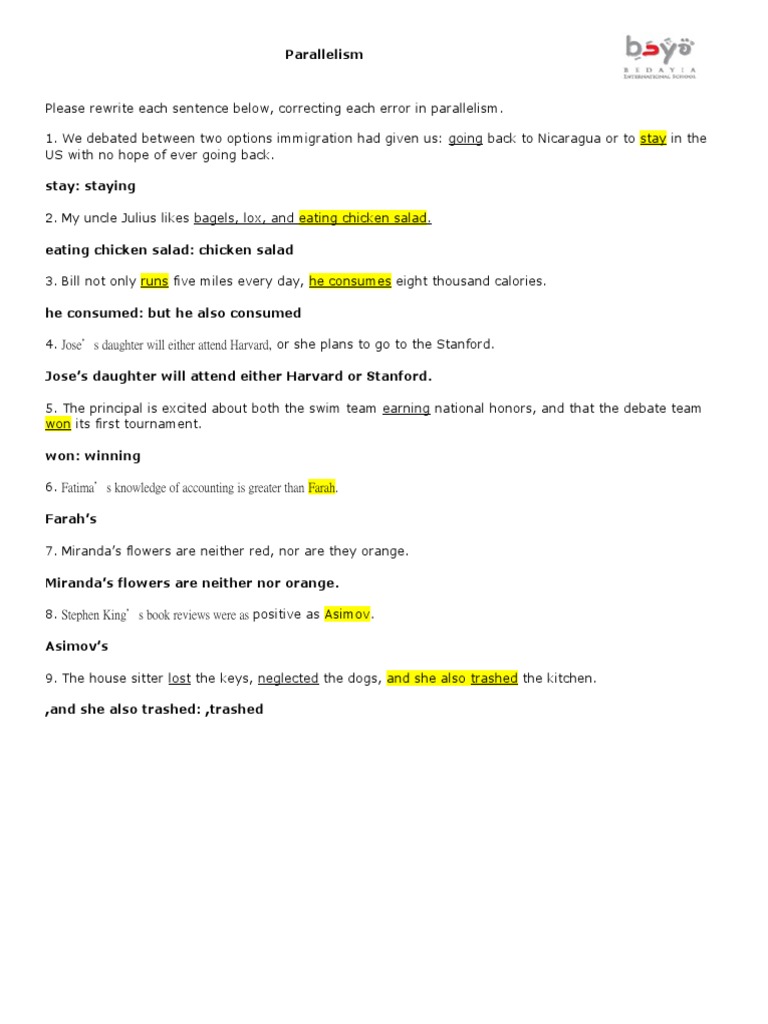 Parallelism Sheet | PDF